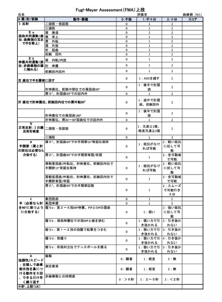 FMAとは？評価方法と注意点について（上肢編） - 脳梗塞リハビリSSP高松｜完全個別のリハビリ施設